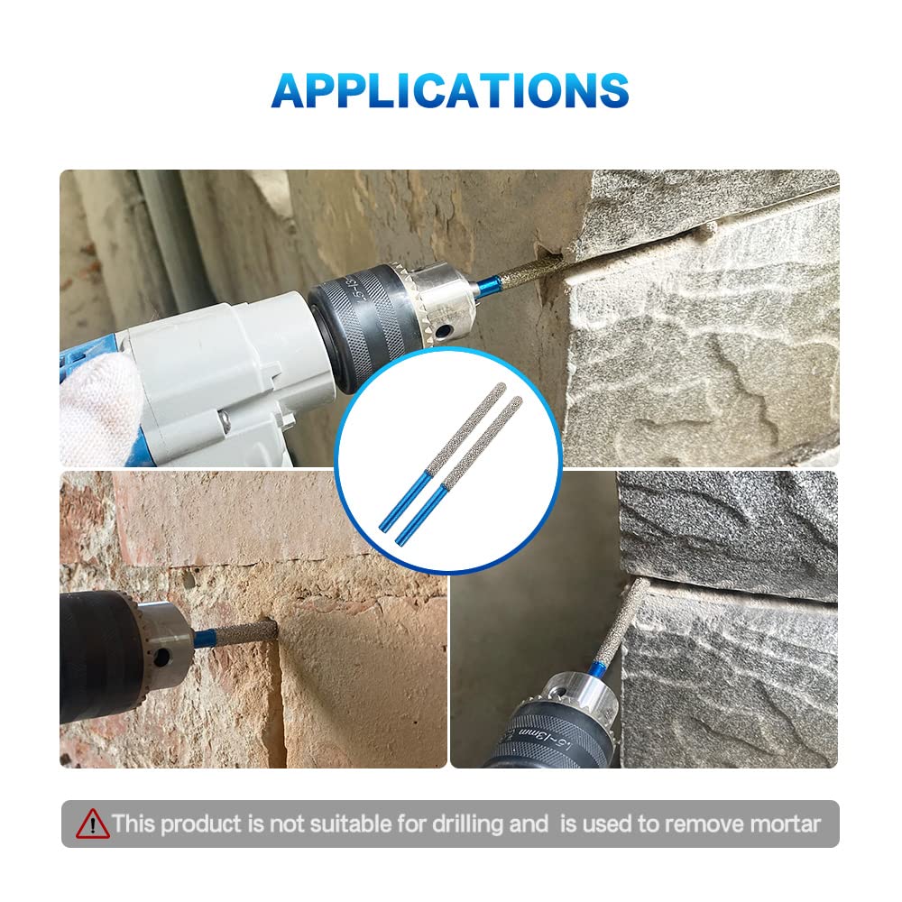 Tuck Point Pin Diamond Bit - BRSCHNITT 72 x7.4mmDiamond Mortar Raking Bit with Round Shank for Removing old Mortar Grinding/Shaping Masonry,Stone,Concrete,Inside Corners Diamond Glitter Bit.