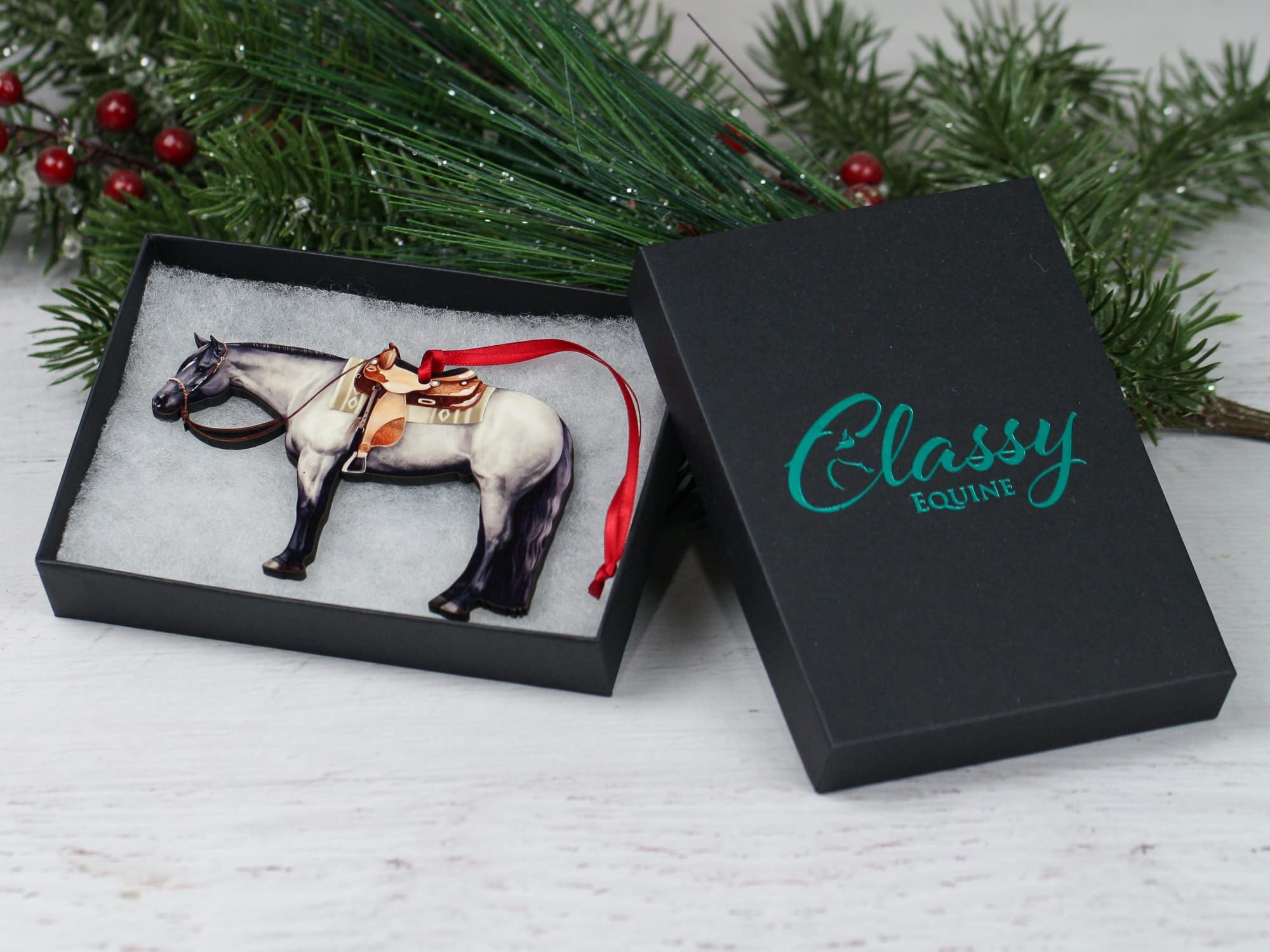 Western Quarter Horse Christmas Ornament Decoration Gift for Horse Woman (Blue Roan)