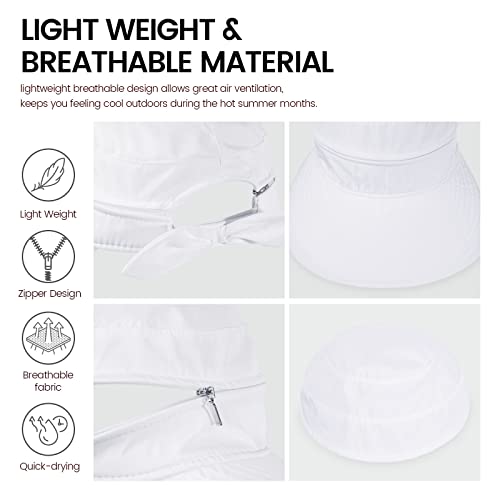 Simplicity Women's UPF 50+ UV Sun Protection Hat, White, Adjustable Visor, Foldable, Lightweight, Breathable, Golf, Beach, Hiking, Travel