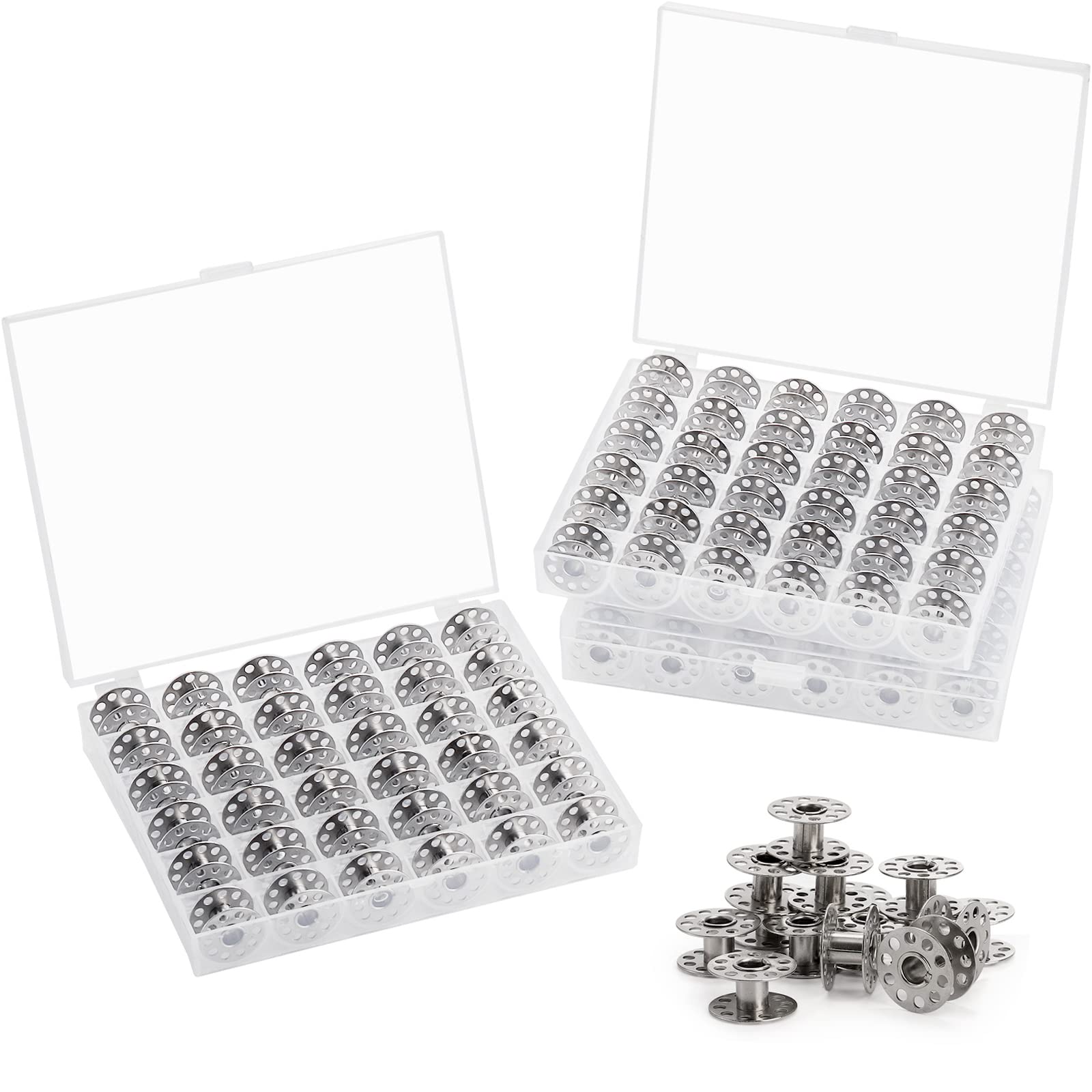 WUWEOT 108 Pieces Empty Metal Bobbin, Sewing Machine Bobbins, Class 15 Universal Bobbins with Plastic Storage Case Box for Brother, Janome, Singer, Bernina, Toyata, Anime, Kenmore, Babylock by LeBeila