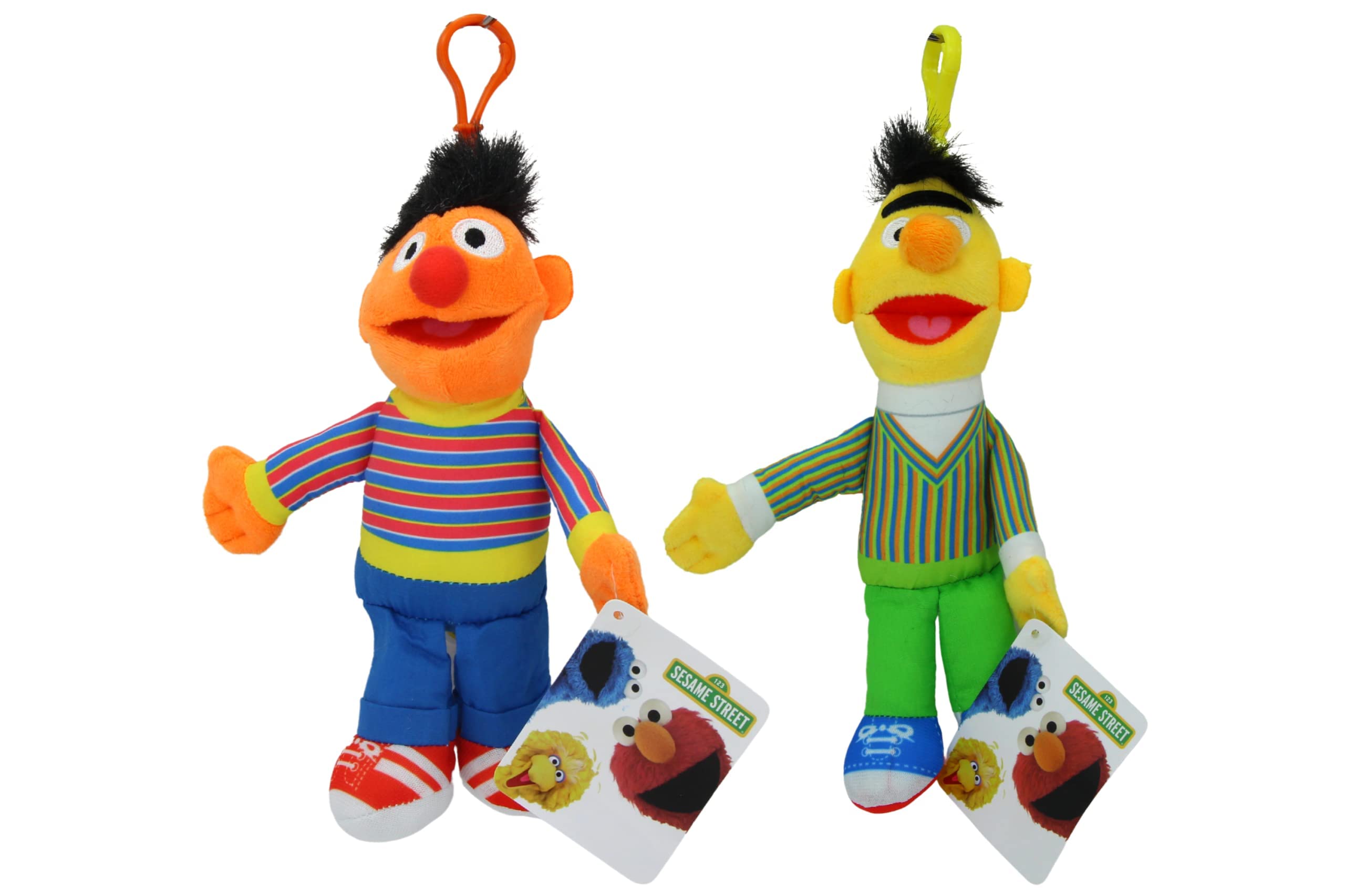Sesame Street - Super Soft Gift Quality Plush Bag Clip/Key Clip 6619 Twin Pack - (8" 20cm Bert & 8" 20cm Ernie)