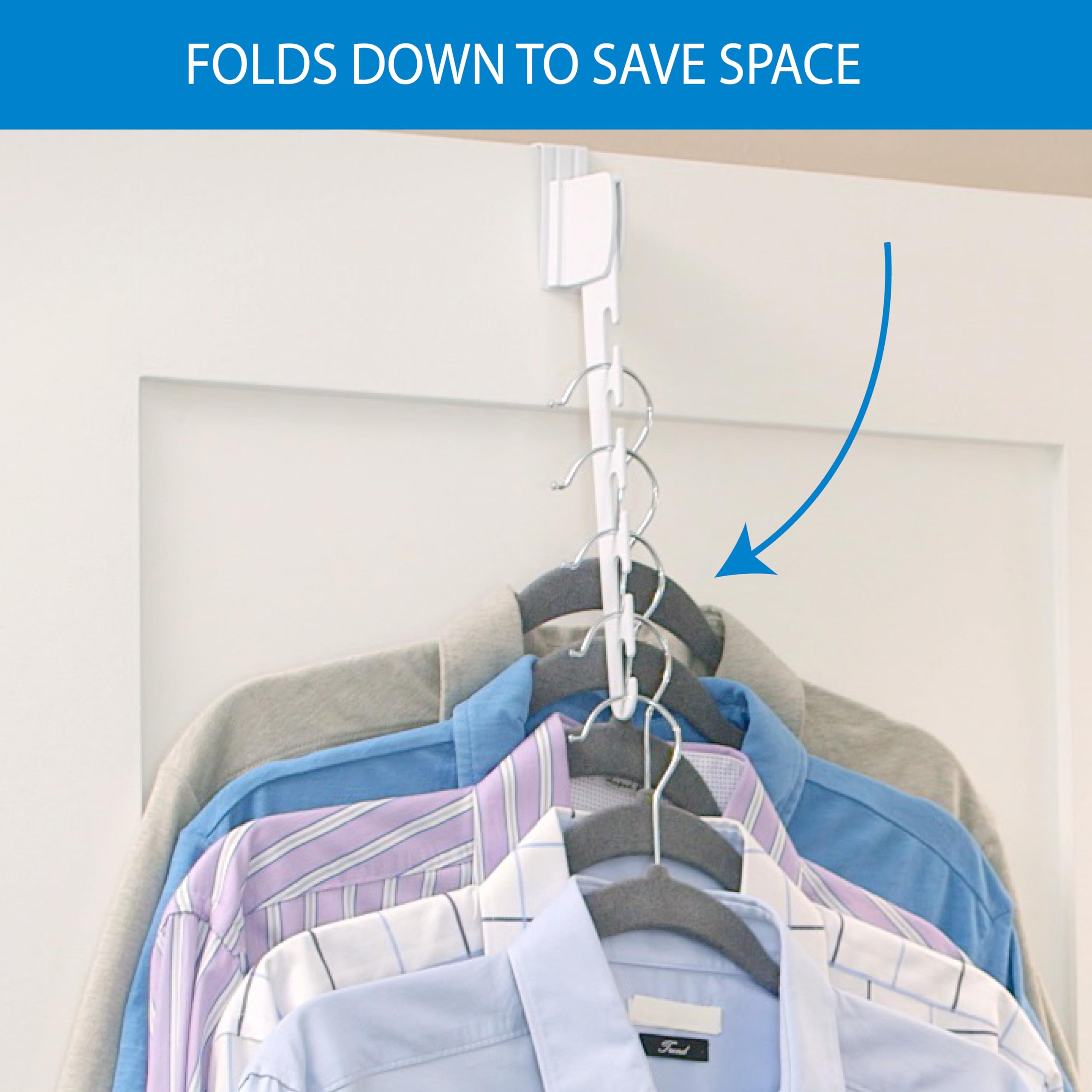 Wonder Hanger Over The Door Organizer for Clothes Hangers, Space-Saving Cascading Hanger Hooks, Grey, Pack of 2