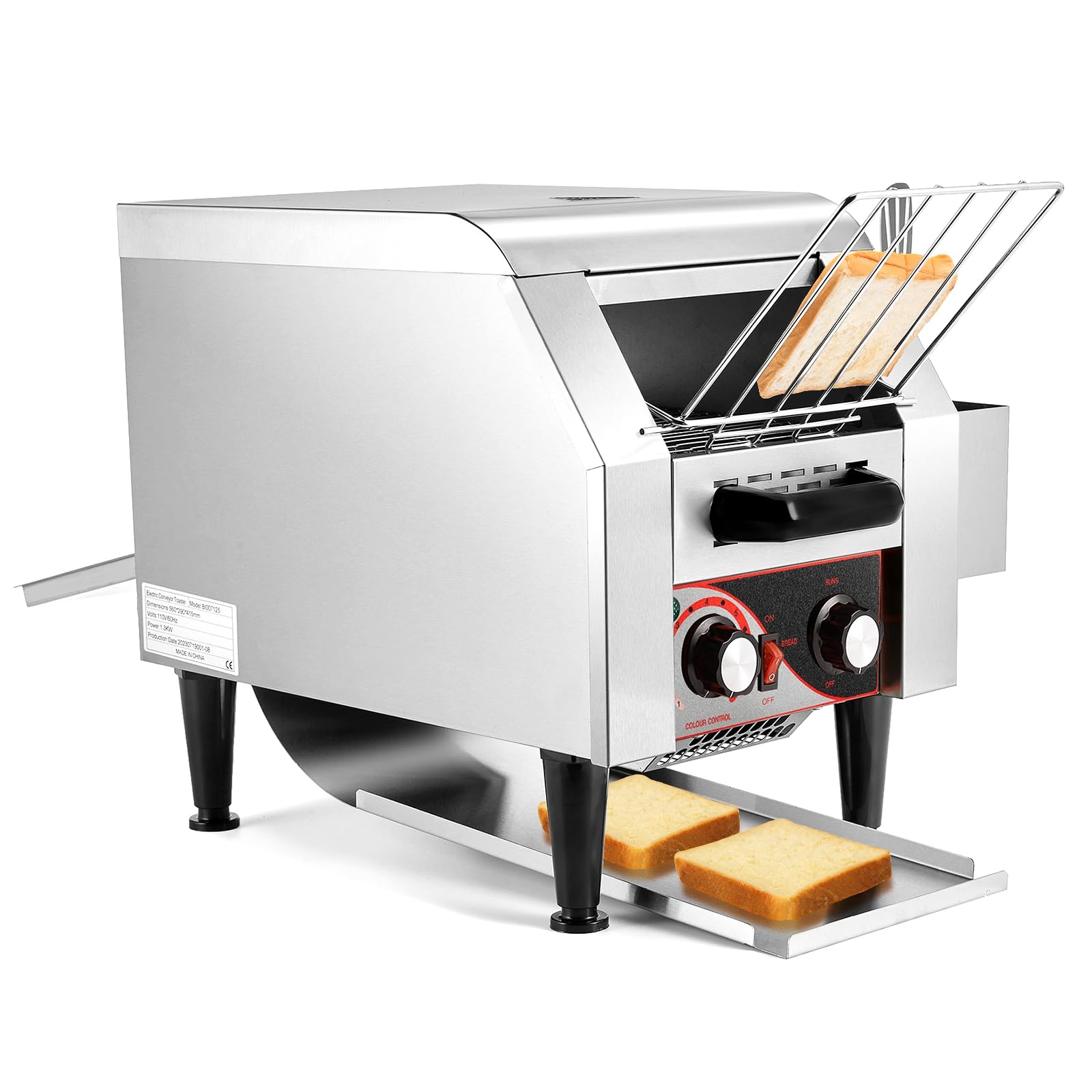 WICHEMI Commercial Conveyor Toaster, 150 Slices/Hour Heavy Duty Stainless Steel Commercial Toaster Oven Electric Restaurant Toaster 1300W Electric Conveyor Belt Toaster for Toast Bun Bagel Bread