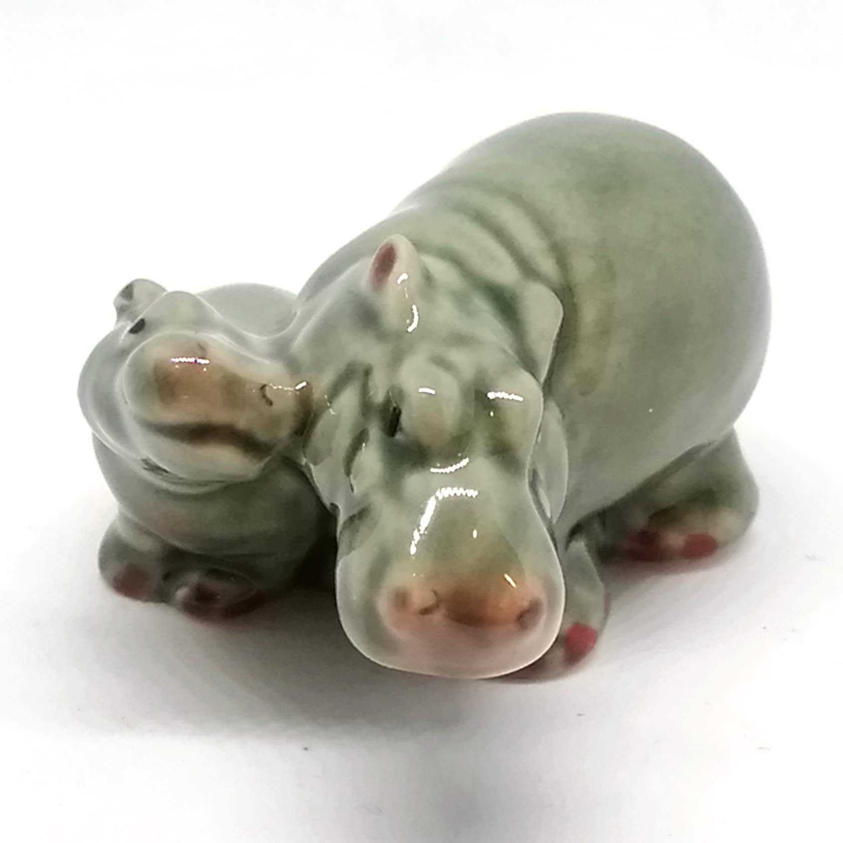 ZOOCRAFT Ceramic Hippo Figurine Mom and Baby Hand Painted Porcelain Terrarium Garden Decor Collectibles