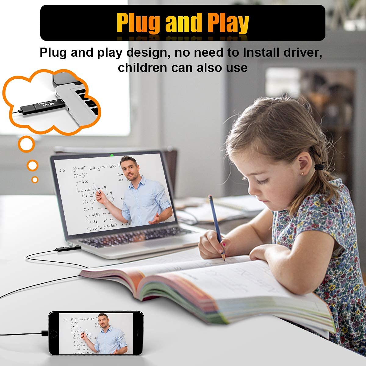 Yakuin Audio Video Capture Cards HDMI to USB 1080p USB2.0 Record via DSLR Camcorder Action Cam Support Camera, Computer, Mobile Phone, Set-Top Box, PS4 etc.