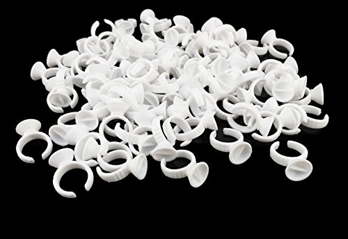 yueton 100Pcs 2 Slot Disposable Plastic Nail Art Tattoo Glue Pallet Holder Eyelash Extension Rings Adhesive Pigment Holders Finger Hand Beauty Tools