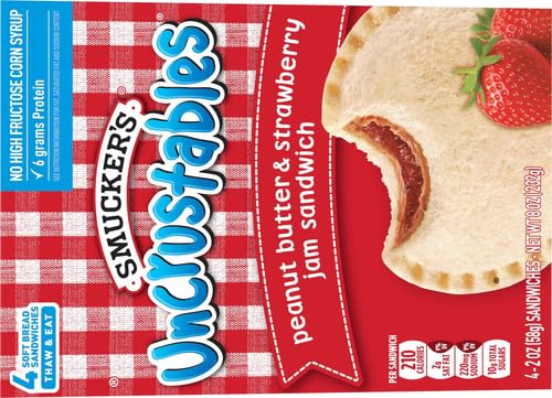 Smucker's Uncrustables Frozen Peanut Butter & Strawberry Jam Sandwiches, 4 Count, Thaw & Eat