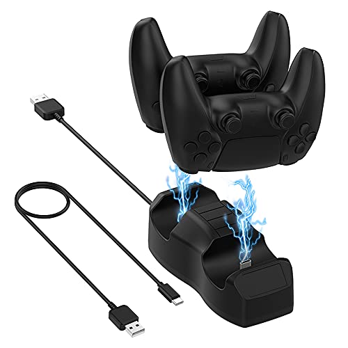 YoYaFe PS5 Controller Charger, Dual USB Type C Charging Station for Playstation 5, IC Protection, Fast Charging, Two Dualsense Charging Station for Playstation 5, PS5 Charging Dock - Black