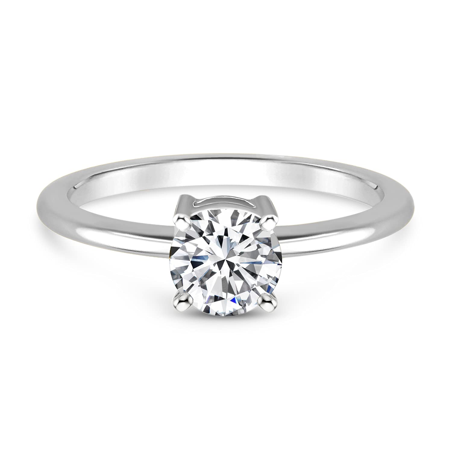 TANACHE 1/2 Carat | 14K White Gold | IGI Certified Brilliant-Cut Natural Diamond Solitaire Ring Prong Setting |G-H Color, I2-I3 Clarity