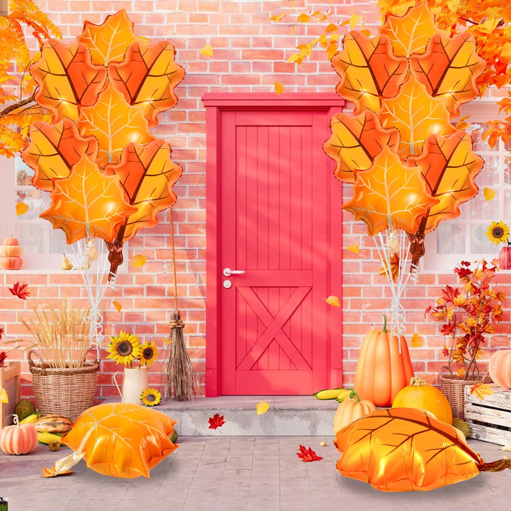 YUJUN 11PCS Fall Thanksgiving Balloons, Maple Leaves Shaped Mylar Foil Balloons for Thanksgiving Autumn Home Theme Decoration Party Supplies(2 Styles)