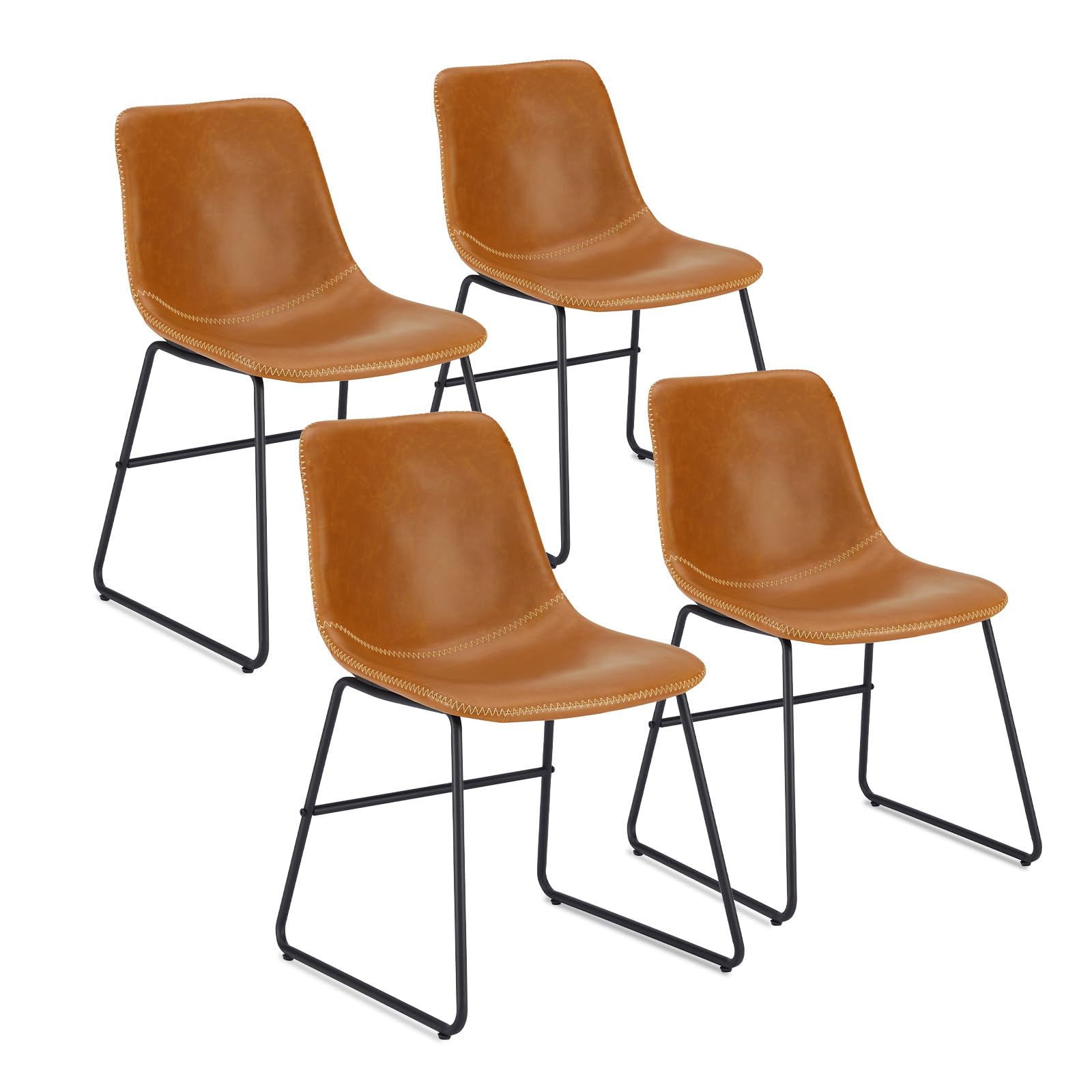 Soohow Set of 2, Kitchen Room Mid Century Midcentury Modern Faux Leather Comfortable, Home, Bistro Coffee Shop, Dining Chairs 4 PCS, Whiskey Brown