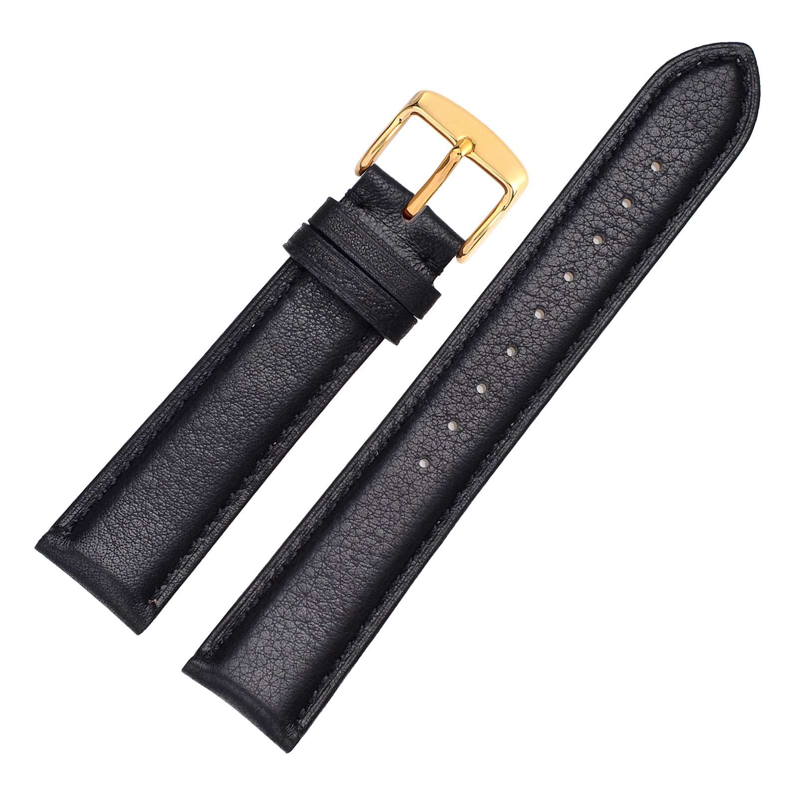 WOCCI 20mm Vintage Leather Watch Band for Men and Women, Gold Buckle (Black)