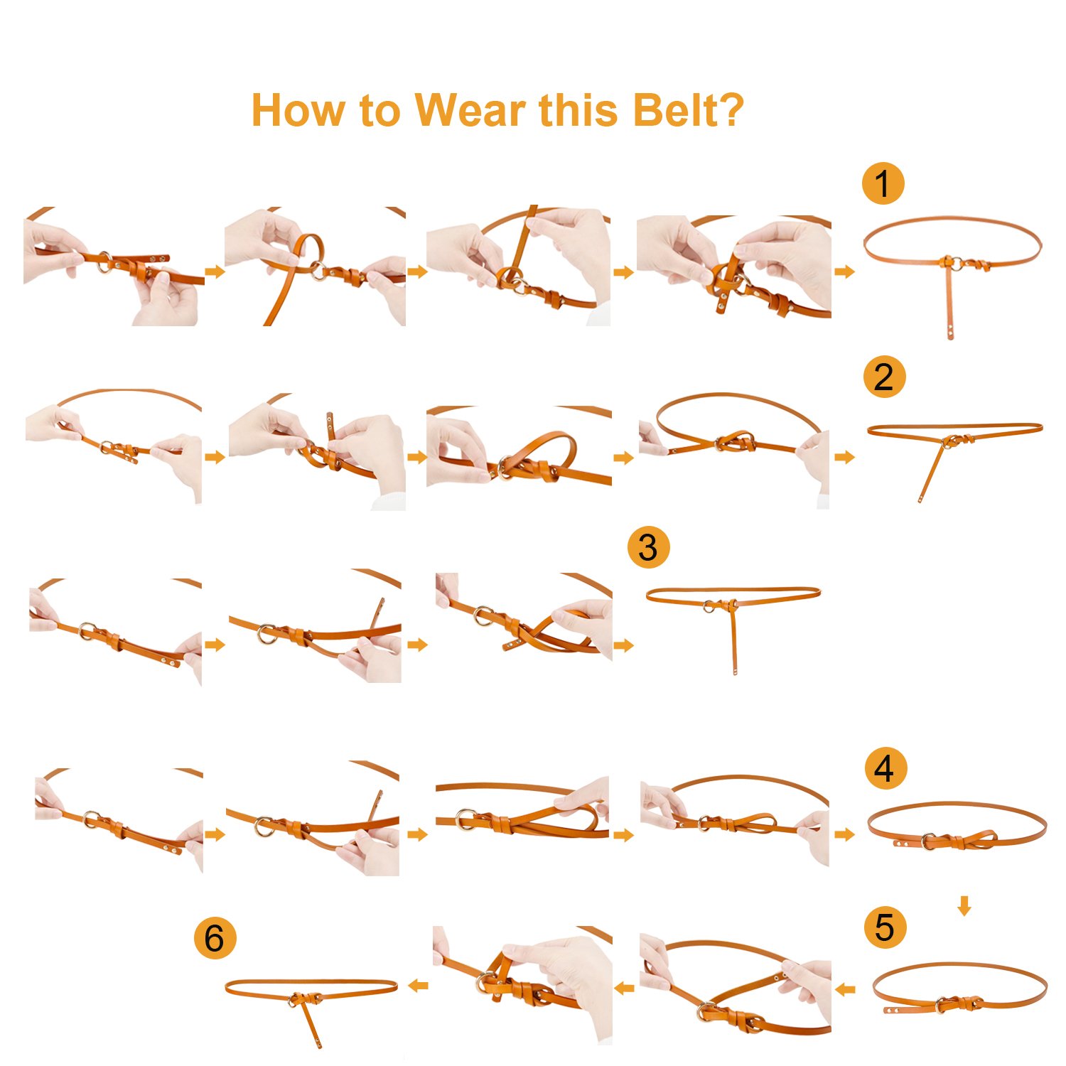 ZLYC Womens Genuine Leather Knot Belt Thin Skinny Waist Belt for Dresses 0.4" Wide, Yellow
