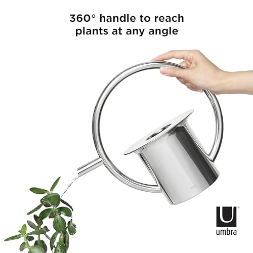 Umbra Quench Stainless Steel Watering Can, Pot for Outdoor or Indoor Plants, Medium