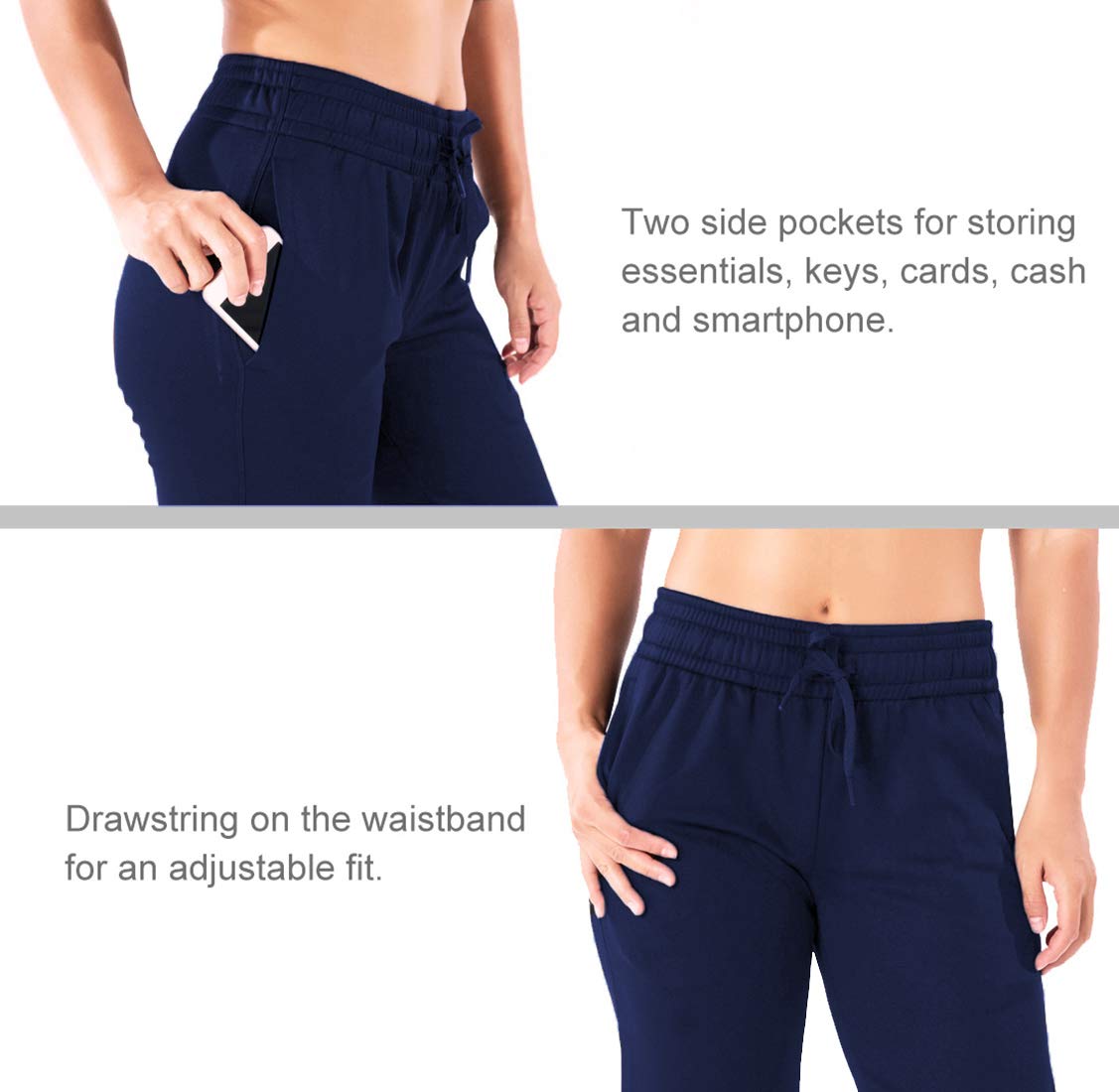 Yogipace Tall Women's Water Resistant Thermal Fleece Pants Winter Lounge Running Sweatpants with Pockets,35",Navy Blue,L