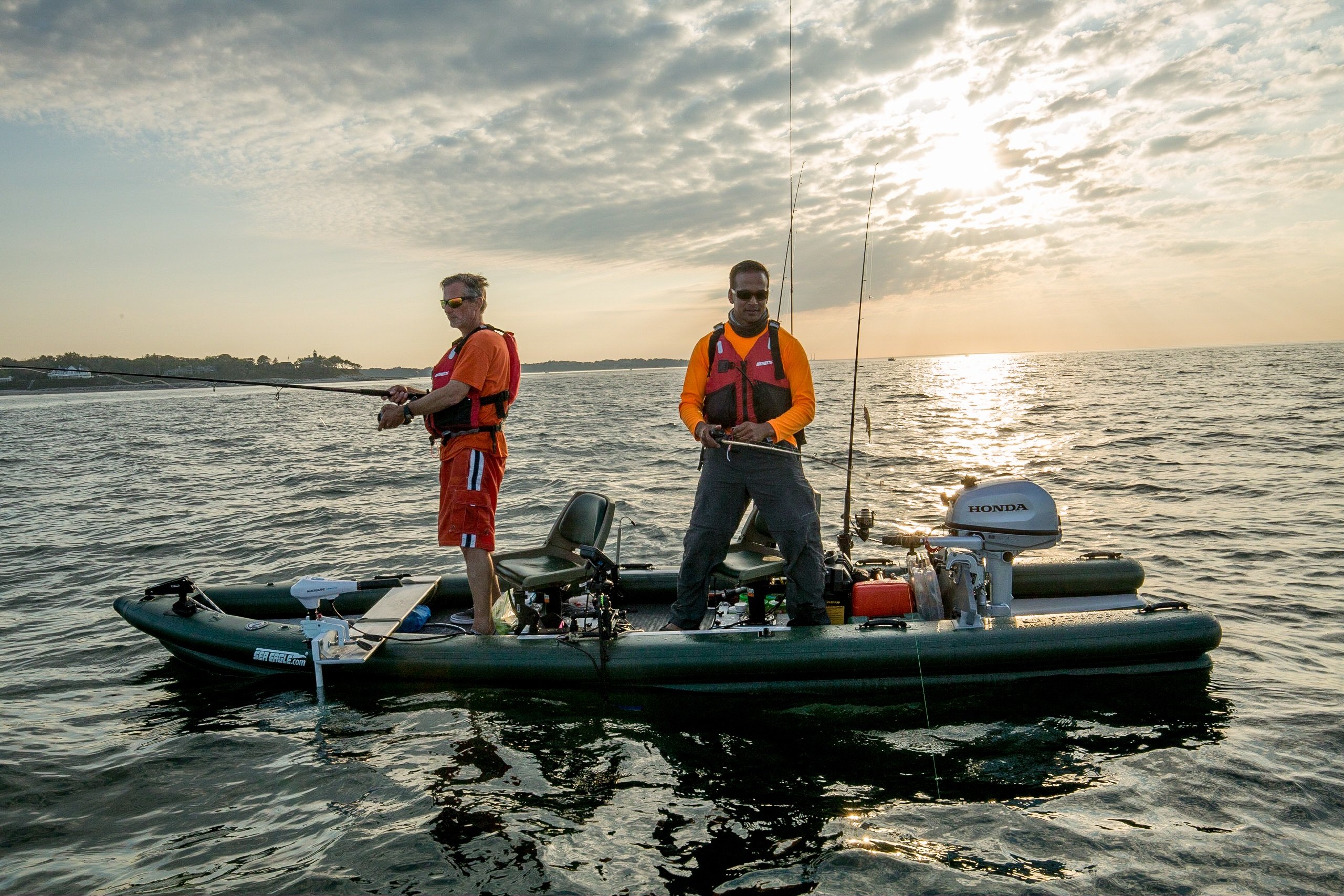 Sea Eagle FSK16 FishSkiff™16 Inflatable Frameless Fishing Boat 2 Person Swivel Seat Canopy Package