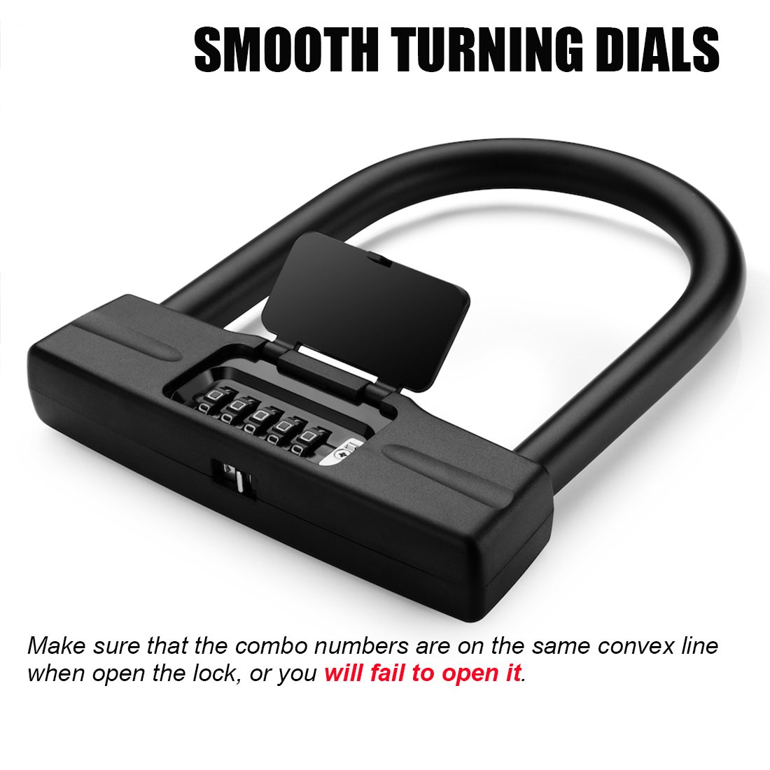 USHAKE Bicycles U Lock, Heavy Duty Bike Scooter Motorcycles Combination Lock Gate Lock for Anti Theft (Black 14mm chackle)
