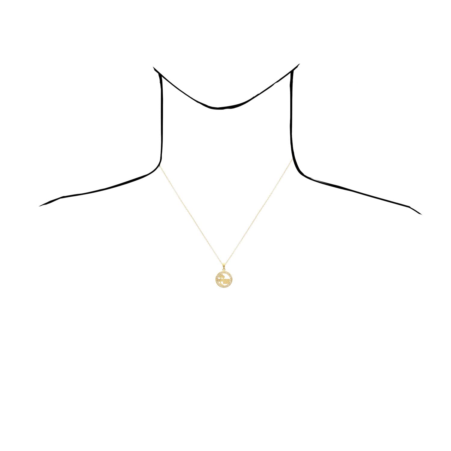 WJD Exclusives 10K Yellow Gold Simulated Diamond Puerto Rico Palm Tree Medallion Disk Pendant, 19mm