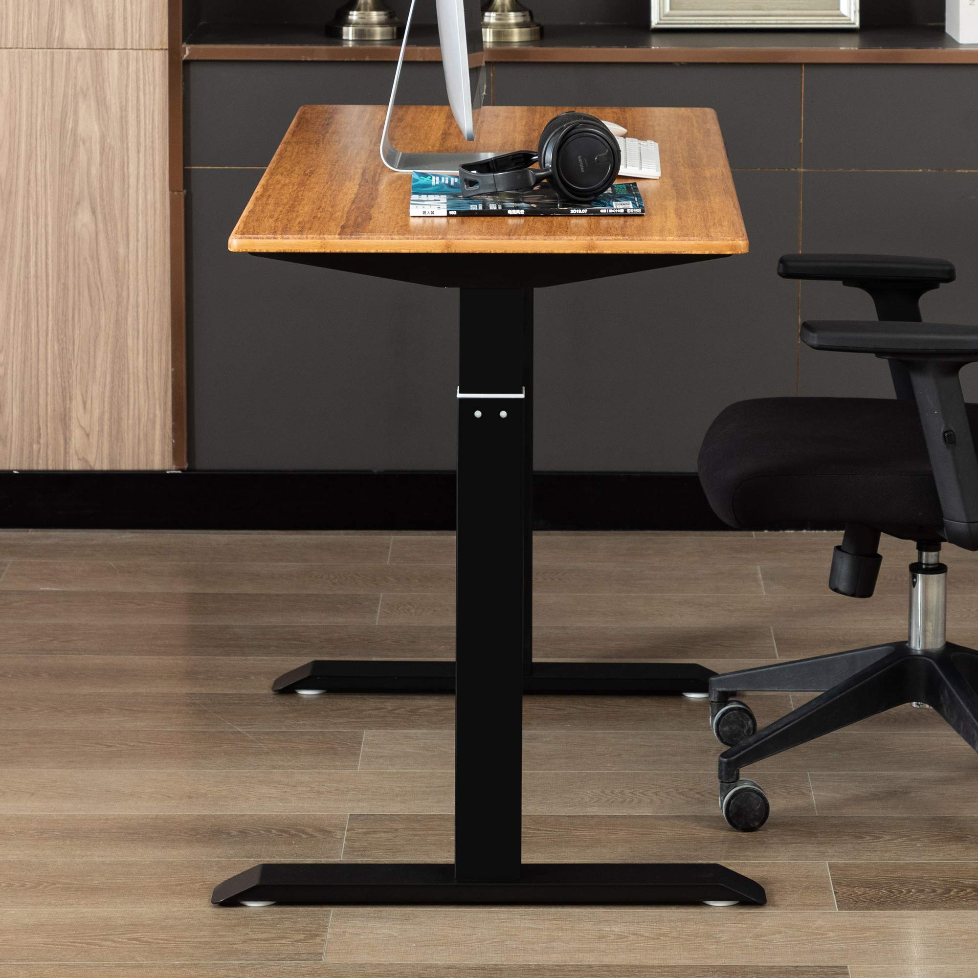 Zoopolyn Electric Standing Desk with Whole Piece Bamboo Board 48"X24" Height Adjustable Desk for Home Office Black Frame Carbonized Top