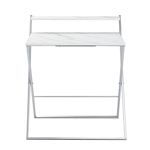 Urban Lifestyle Foldable 2 Tier Compact Computer Desk, Marble/Silver