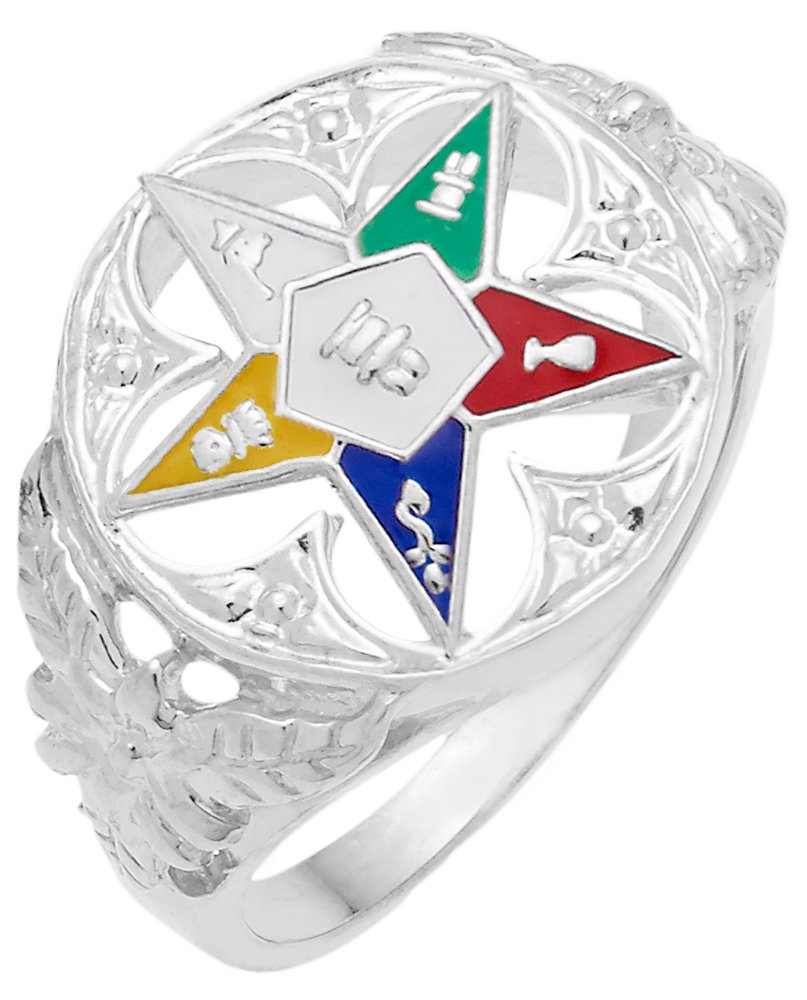 US Jewels Ladies 0.925 Sterling Silver Masonic Freemason Eastern Star Ring (Size 9)