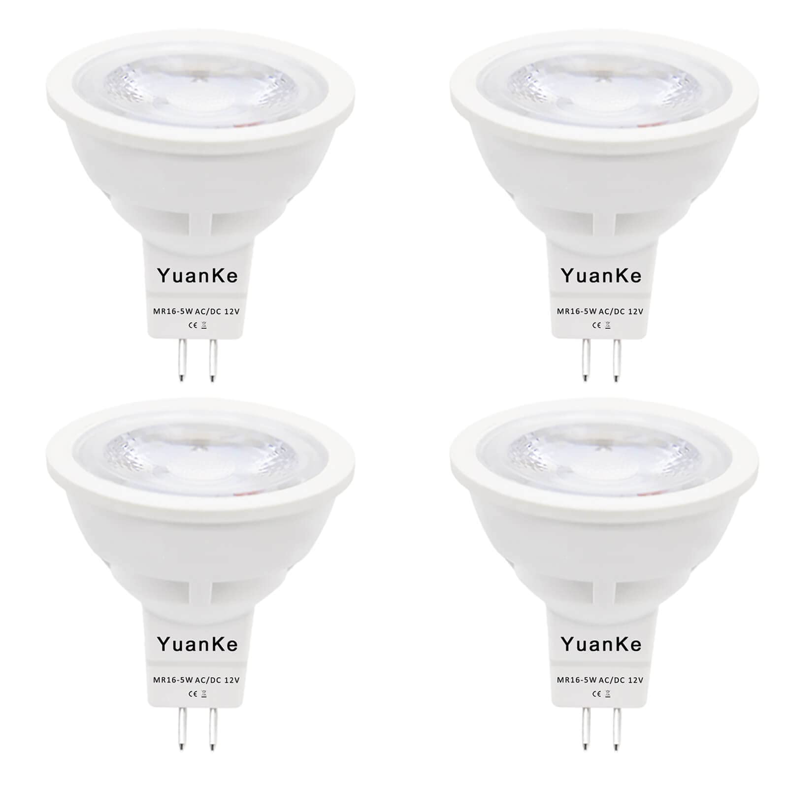 YUAN KE GUANG DIAN 4pack MR16 LED Light Bulbs 5000K Daylight 50W Halogen Bulb Equivalent 30,000 Hour Lifetime 90% Energy Saving 500 Lumens 5W AC/DC 12V 38 Degree GU5.3 Base Non-Dimmable
