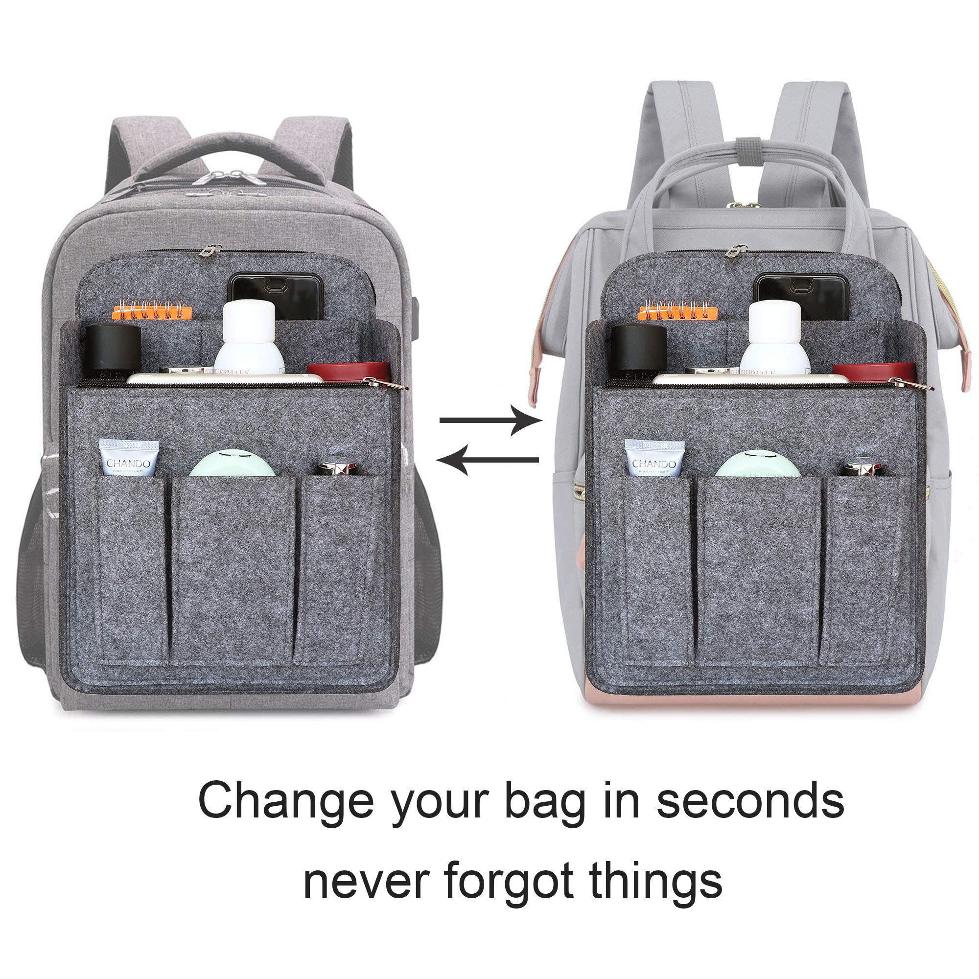 Yoillione Felt Backpack Organizer Insert for Women and Men, Large Travel Rucksack Insert with High Capacity, Lightweight Bag Organizer with Zipper Pockets