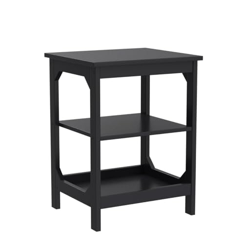TaoHFE Black Side Table 3-Tier Narrow,Black End Table with Storage Shelves,Black Side Tables Living Room Small Bedside Stand,Wooden Nightstand,Corner Shelf,End Table for Small Spaces Bedroom Office