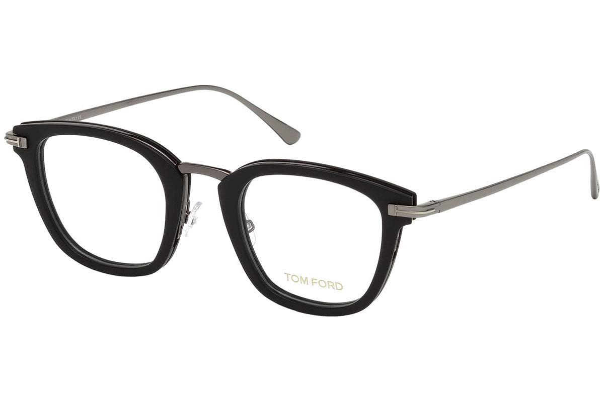 Tom Ford FT5496 Square Eyeglasses Acetate/Metal TF5496 (005 Matte Black/Ruthenium, 47)