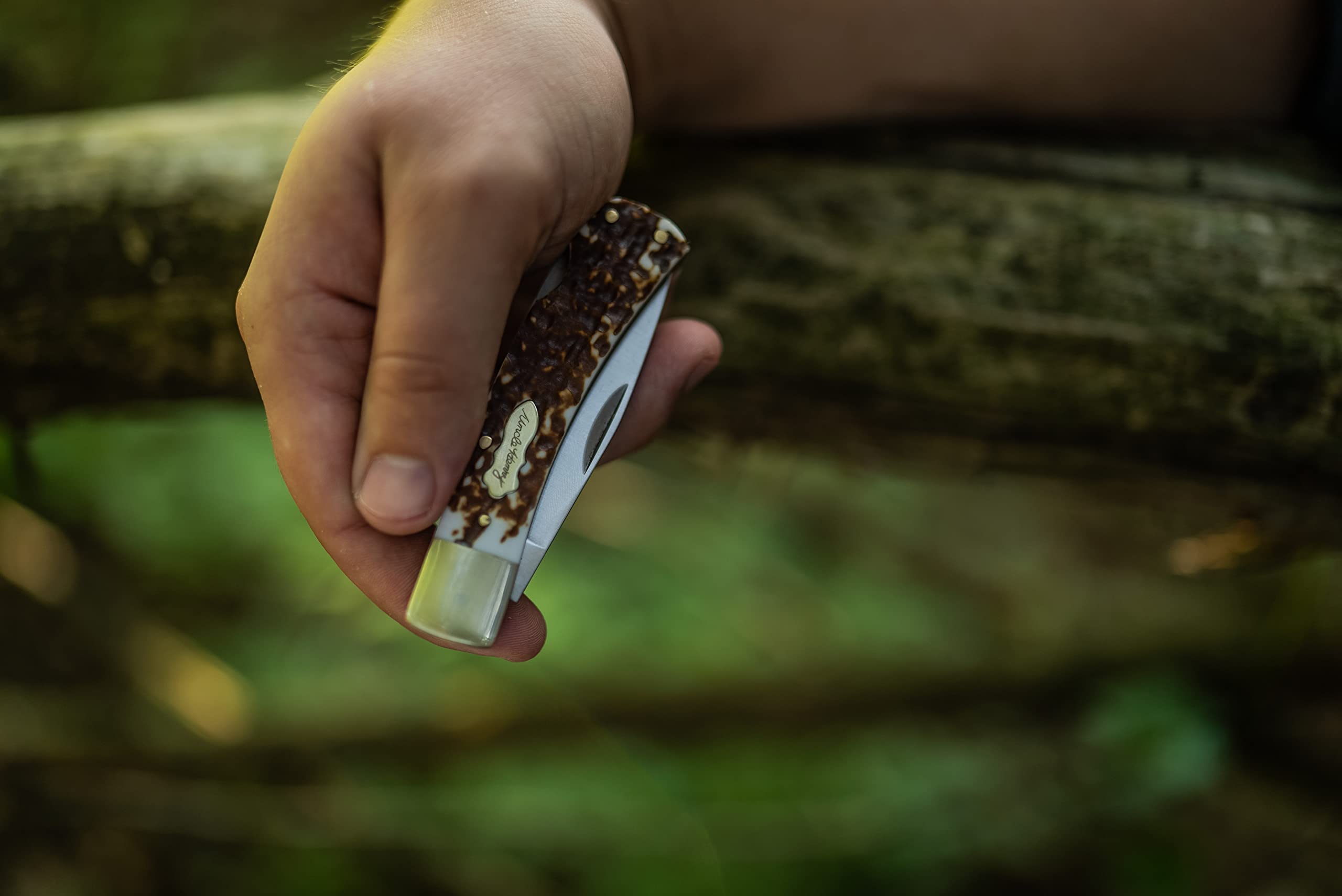 Uncle Henry Next Gen Staglon 5UH Bruin 6.5in Folding Knife with 2.8in Stainless Steel Drop-Point Blade and Staglon Handle for Hunting, Camping and EDC