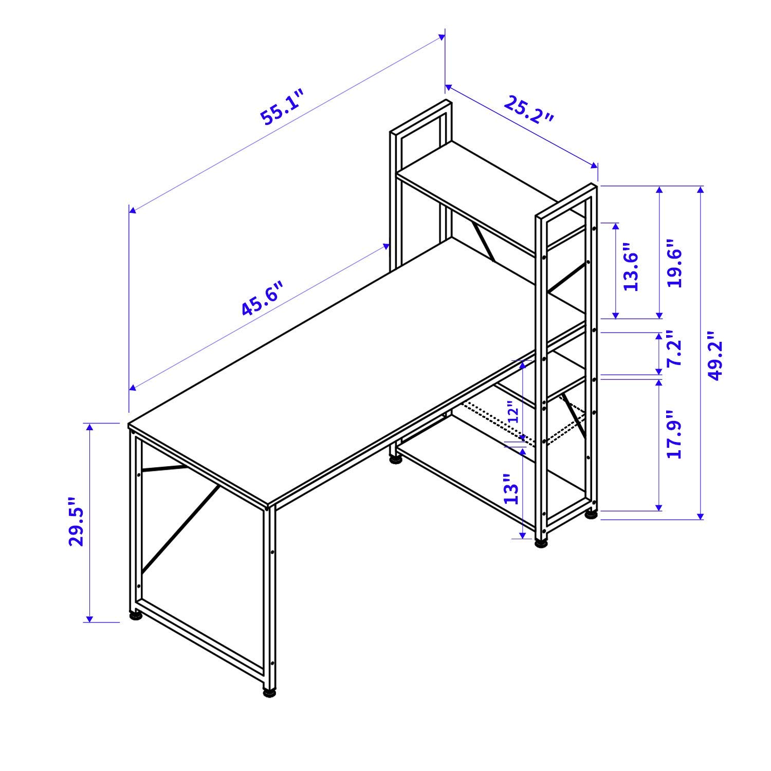 SOFSYS Alpha Series 55.1β Computer Desk with Bookshelf Storage, All-in-One Workstation with Long Table Working Surface, Multi-Tiered Shelving for Home Office or Gaming, Oak/White