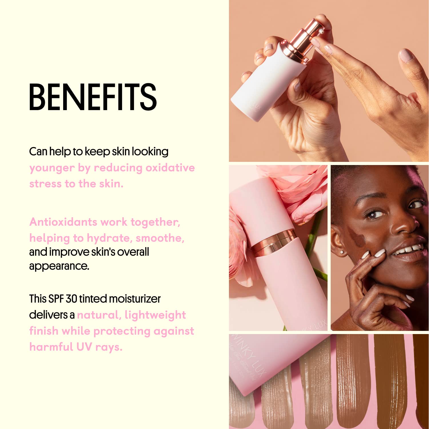 Winky Lux White Tea Tinted Moisturizer, SPF 30 Tinted Moisturizer for Oily Skin, Tinted Moisturizer for Face with SPF with Vitamin E and Antioxidants, Light