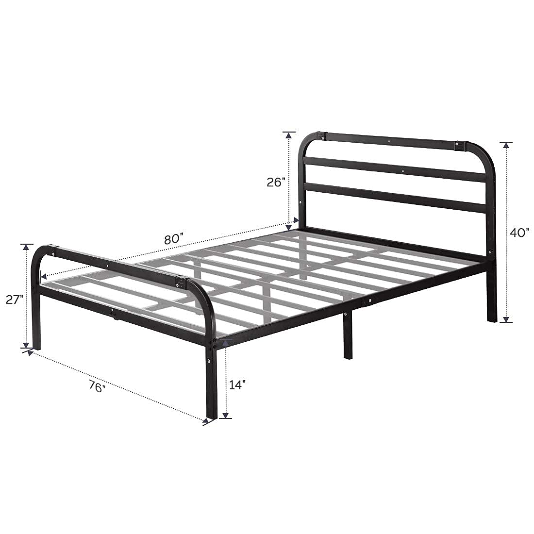 TATAGO 14 Inch King Bed Frame with 40 Inch Matte Curved Design Headboard and Footboard, Heavy Duty Metal Platform Mattress Foundation, 3500lbs Extra-Strong Support, No noise