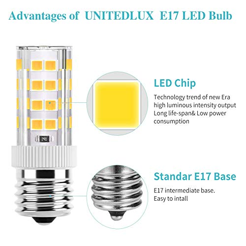 UNITEDLUX E17 LED Bulb for Microwave Oven Appliance 4W (40W Halogen Bulb Equivalent) Warm White 3000K Non-Dimmable Ceramic Body Microwave Oven Light Bulb (2Pack)