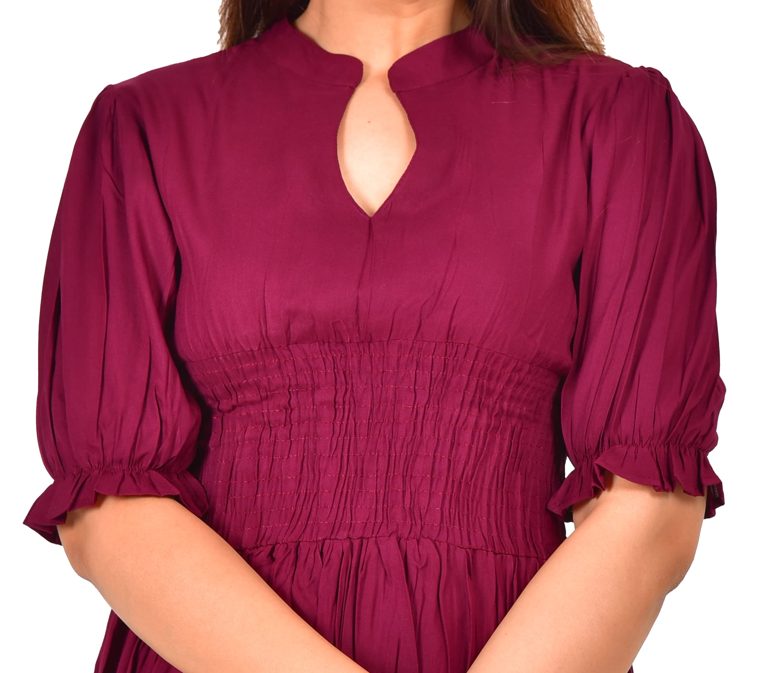 Vasu Agencies Womens Rayon Wine Red 3/4 Sleeves Floral Printed Straight Anarkalis Kurti (Large)