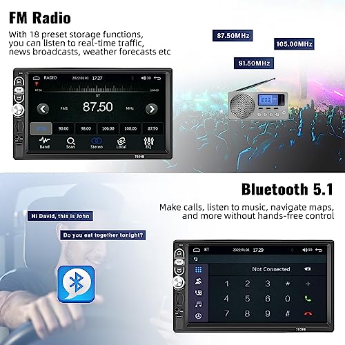 Single Din Car Stereo Compatible with Apple Carplay Android Auto Voice Control, 7 Inch HD Touchscreen Bluetooth 5.1, Subwoofer Output, USB/TF Port, FM, Mirror Link