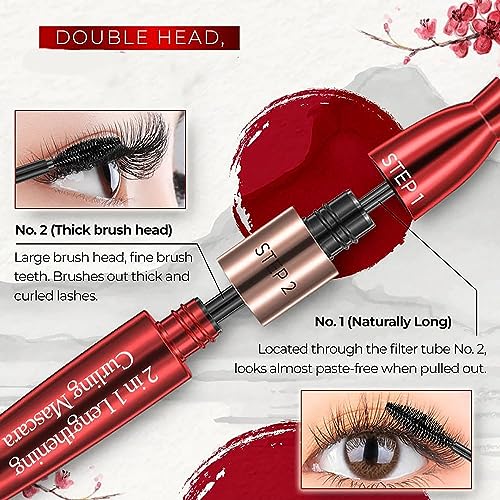 Yanquina Mascara, Yankina Super Long Mascara, 4D Waterproof and Sweat Proof Mascara, Yanoina 4D 2 In 1 Mascara (.2 Styles)