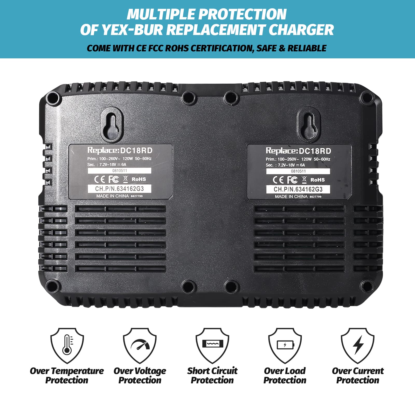 YEX-BUR DC18RD 18V Battery Charger Power Tools 6A Fast Dual Ports Charger for MT 14.4V 18V Lithium ion Battery BL1830B BL1850B BL1860B BL1430 BL1440B BL1450