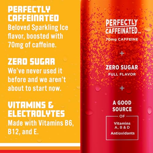Sparkling Ice +Caffeine Strawberry Citrus Sparkling Water, with Antioxidants and Vitamins, Zero Sugar, 16 fl oz Cans (Pack Of 12)