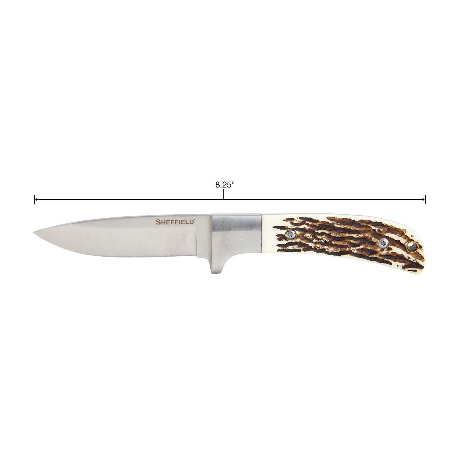 Sheffield 12190 Herod 3.75 Inch Fixed Blade Hunting Knife, 4.5 Inch Injection Stag Handle, 420 SS Drop Point Blade, Full Tang Survival Knife