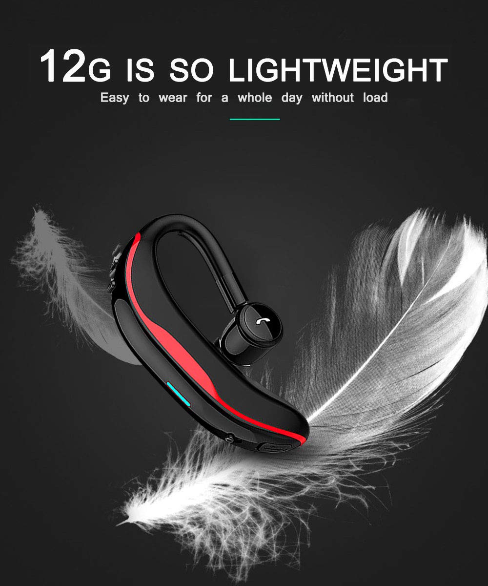 SLuB True Wireless Bluetooth Single Earbud with Microphone 17-18 Hours Playtime Noise Cancelling Waterproof Ear-Hook Sport Headset for Cell Phone(Red)