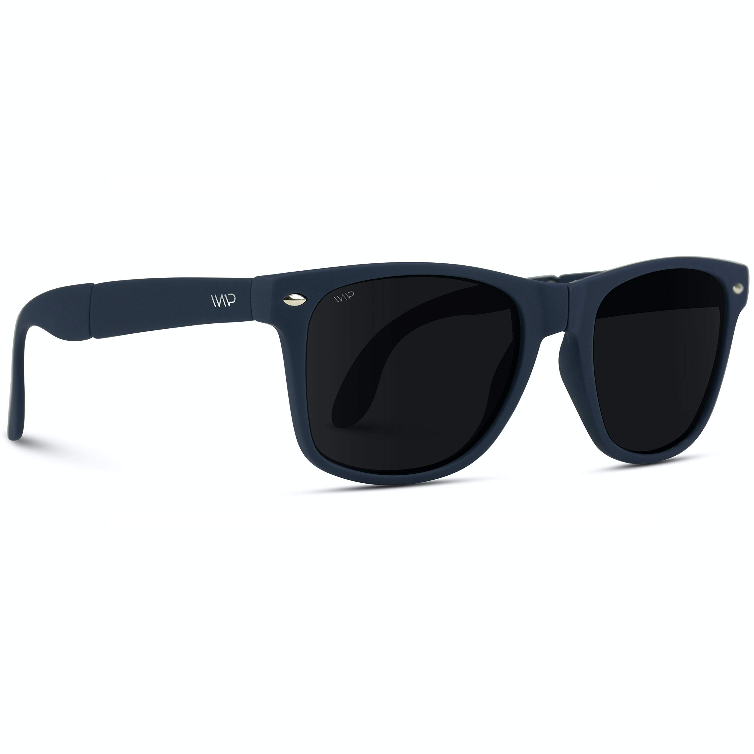 WearMe Pro - Polarized Modern Black Square Foldable Sunglasses with Case (Matte Navy Blue/Black Lens)