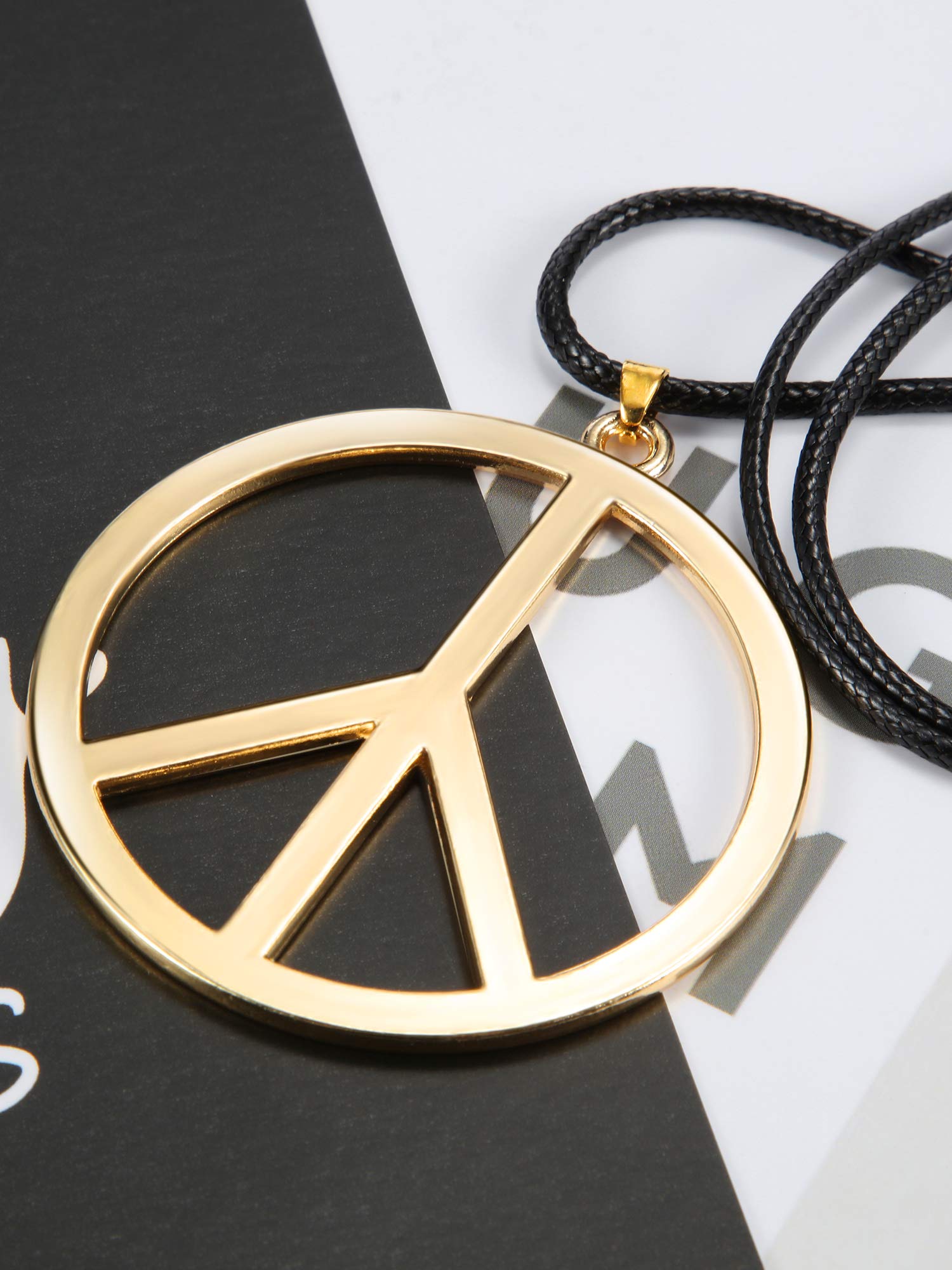 Tatuo 1 Piece Metal Peace Sign Pendant 1960s 1970s Hippie Party Accessories Necklace (Gold)