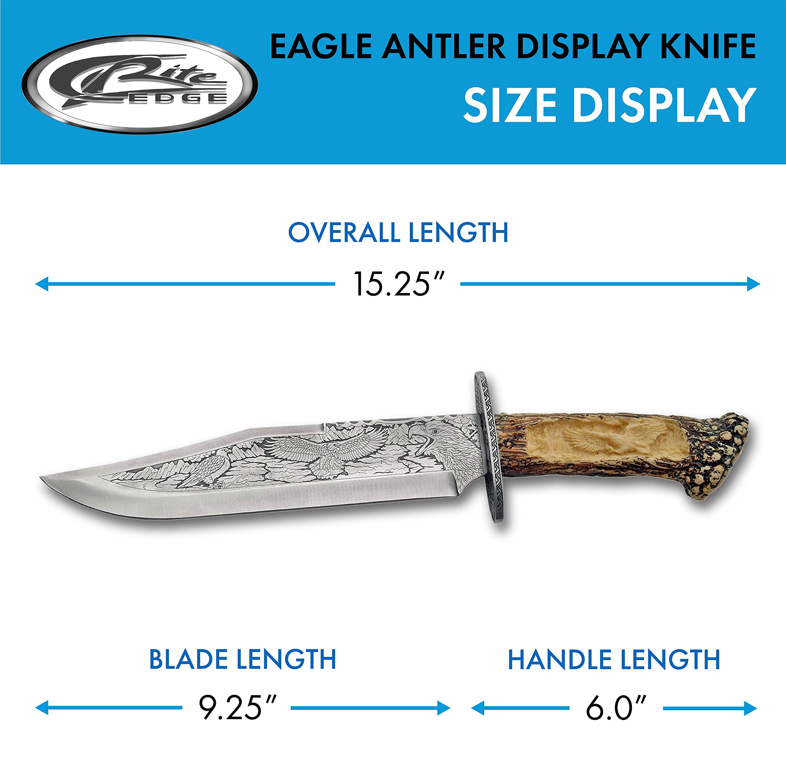 Szco Supplies 15" Etched Blade Bear Outdoor Hunting Knife With Resin Antler Display Stand, Brown