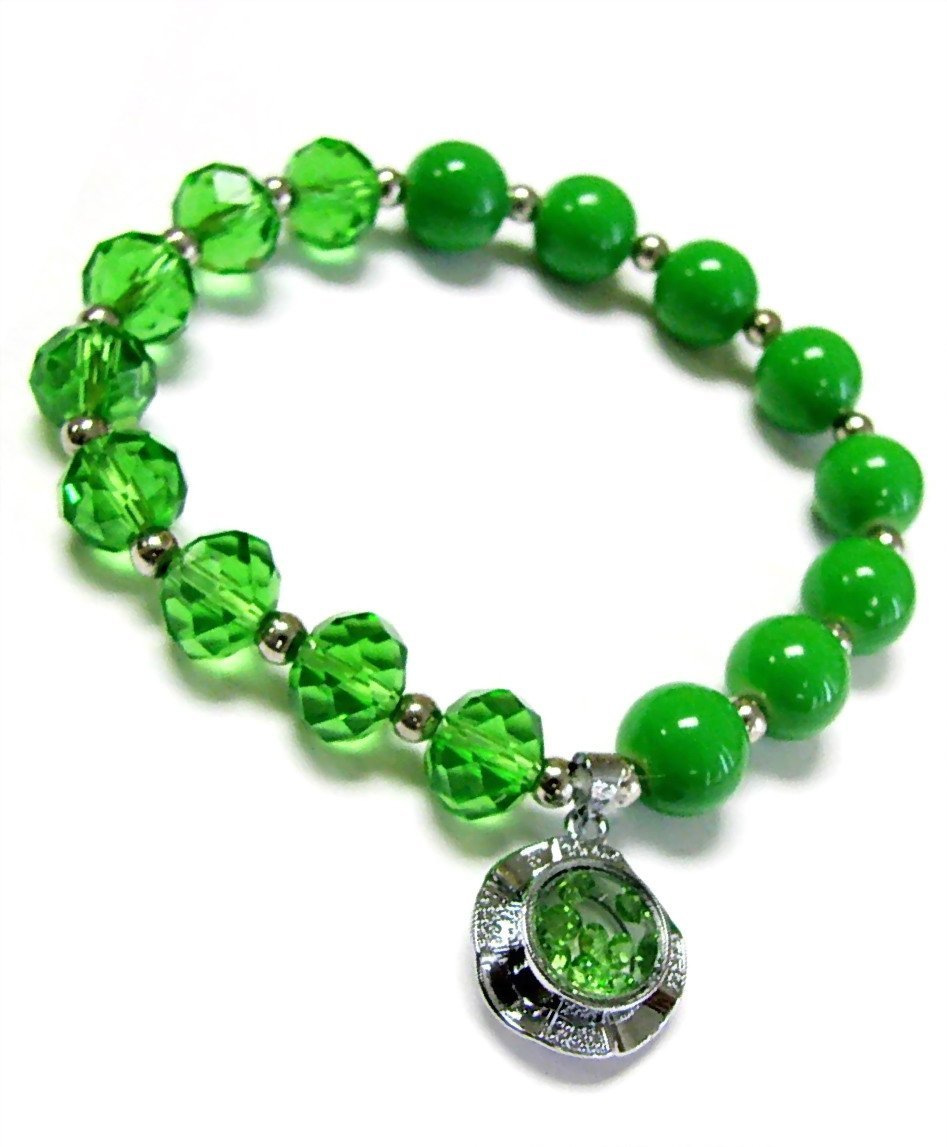 Woman Bracelet/ Crystal Spinner Lucky Charm/ Birthstone Color/ August-Peridot