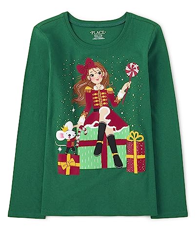 The Children's Place Holidays Long Sleeve Graphic T-Shirts, Christmas Candy Girl, Medium