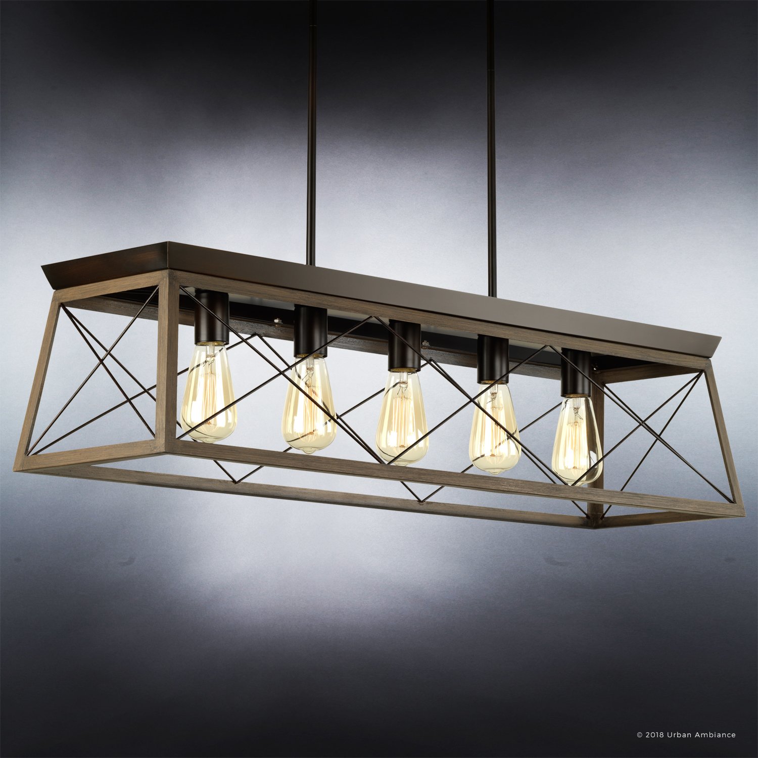 Urban Ambiance Luxury Industrial Chic Island/Linear Chandelier, Large Size: 9" H x 38" W, with Modern Farmhouse Style Elements, Olde Bronze Finish, UHP2126 from The Berkeley Collection