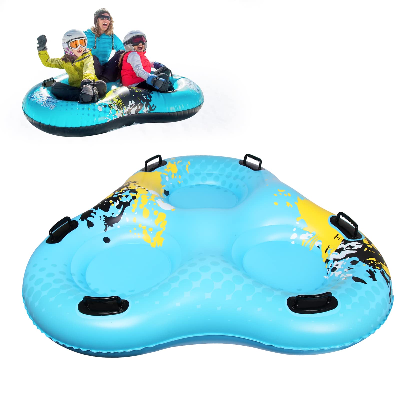 Wodesid Snow Tubes for Sledding Heavy Duty Snow Tube Extra Large 60 Inch Inflatable Snow Sled with Big Handles Ski Circle Suitable for 3 Kids/2 Adults