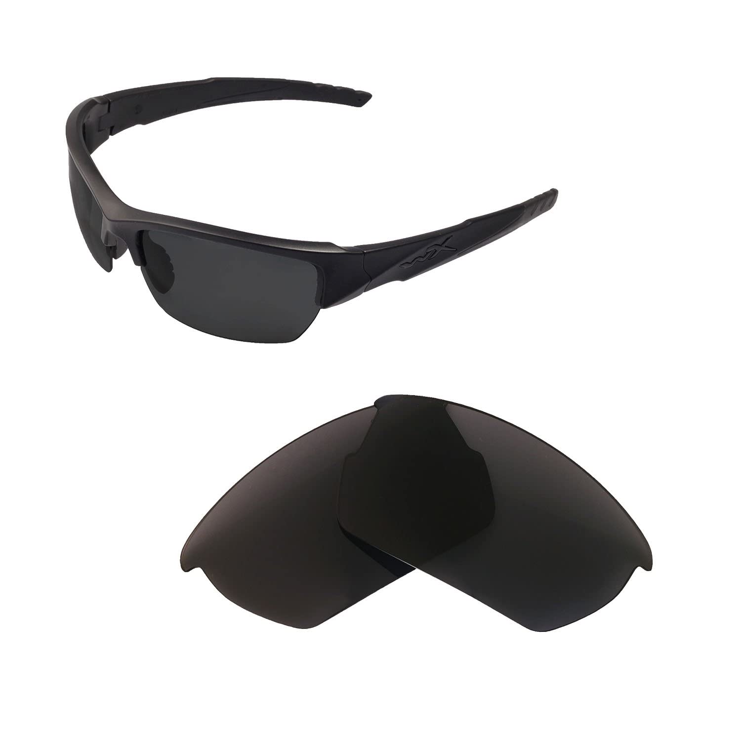 Walleva Black Polarized Replacement Lenses For Wiley X Valor Sunglasses