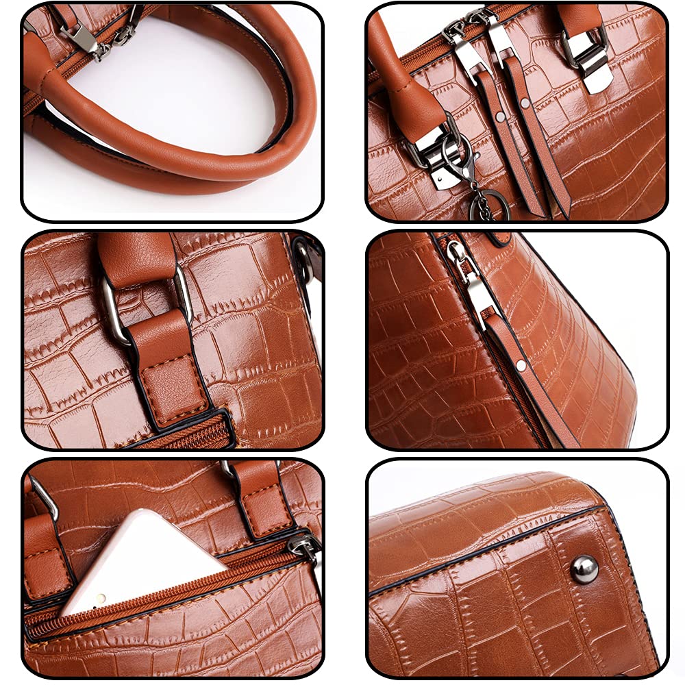 Women Handbag PU Leather Top Handle Satchel Shoulder Bags Messenger Tote Bag for Ladies 4 Pcs Set-Red